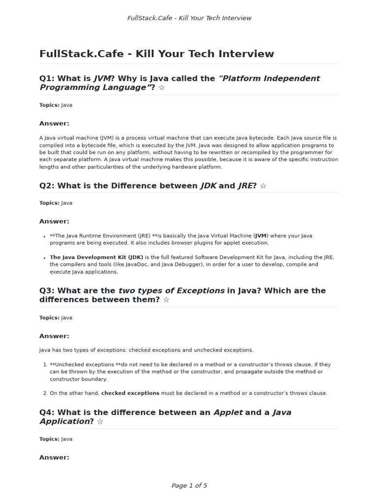 FullStackCafe QAS 1688392495713 | PDF | Java (Programming Language) | Java Virtual Machine