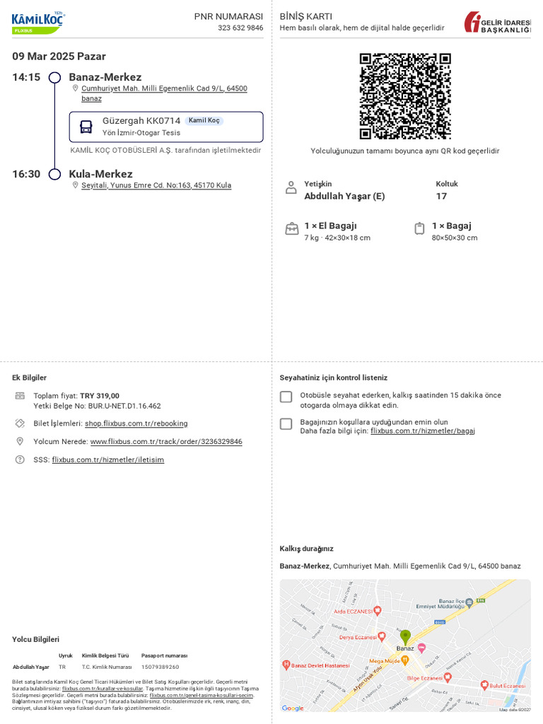 Ticket Banaz Kula Tr 3236329846 | PDF