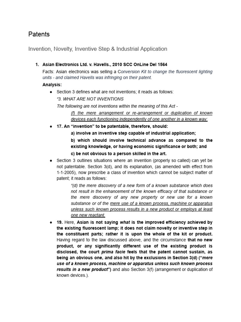 Patent Law: Case Analyses & Insights | PDF | Prior Art | Novelty (Patent)