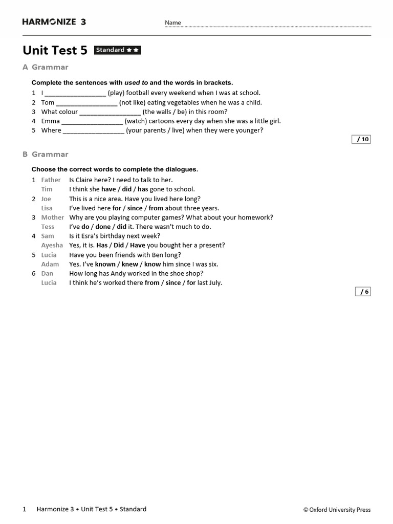 Harmonize 3 Unit 5 Test Standard | PDF