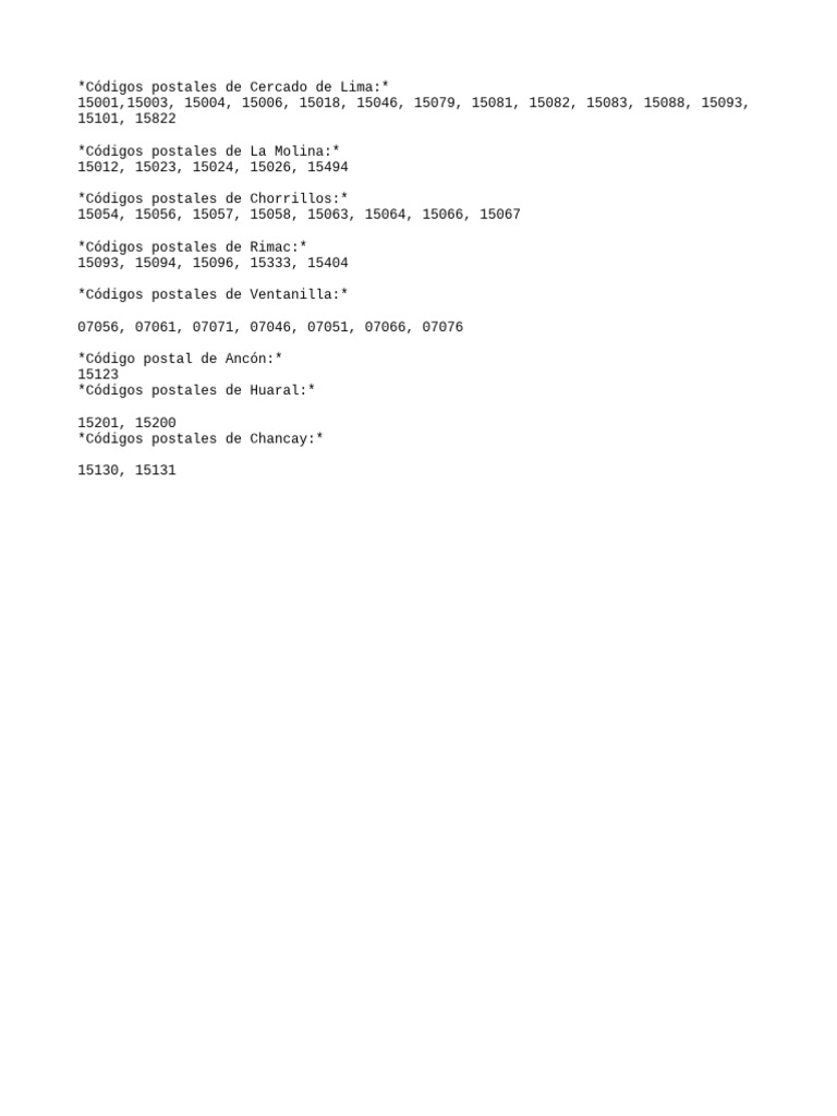 Codigos Postales | PDF