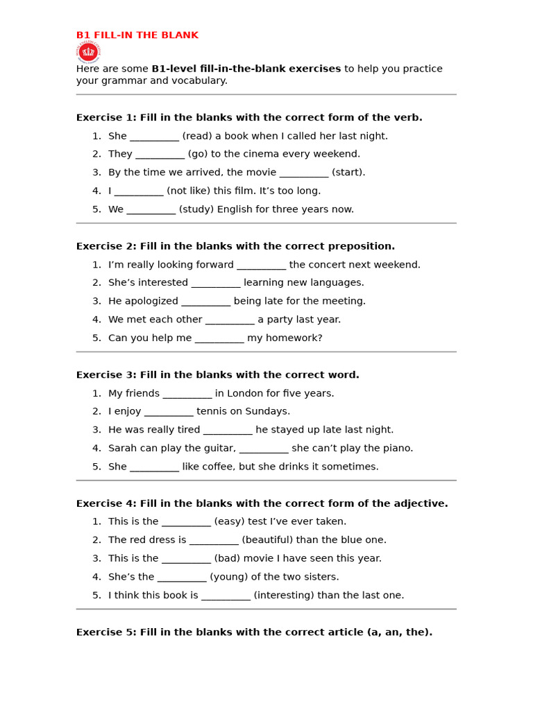 B1 Fill-In The Blanks | PDF