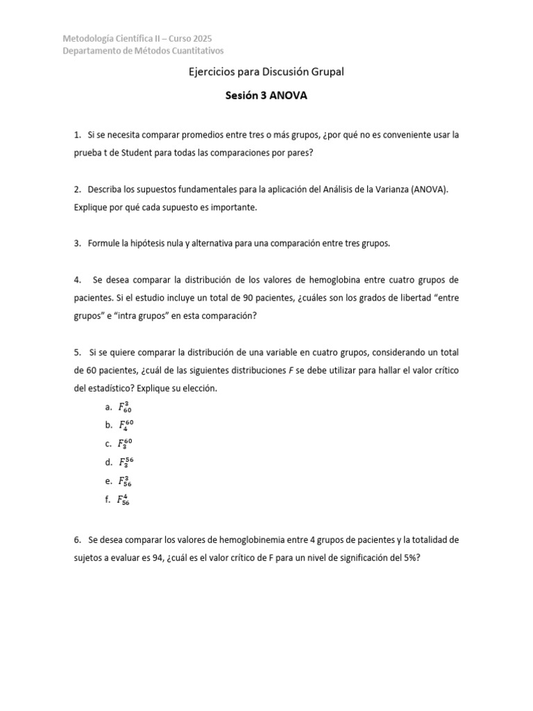 Anova 2025 | PDF | Análisis de variación | Prueba T de Student