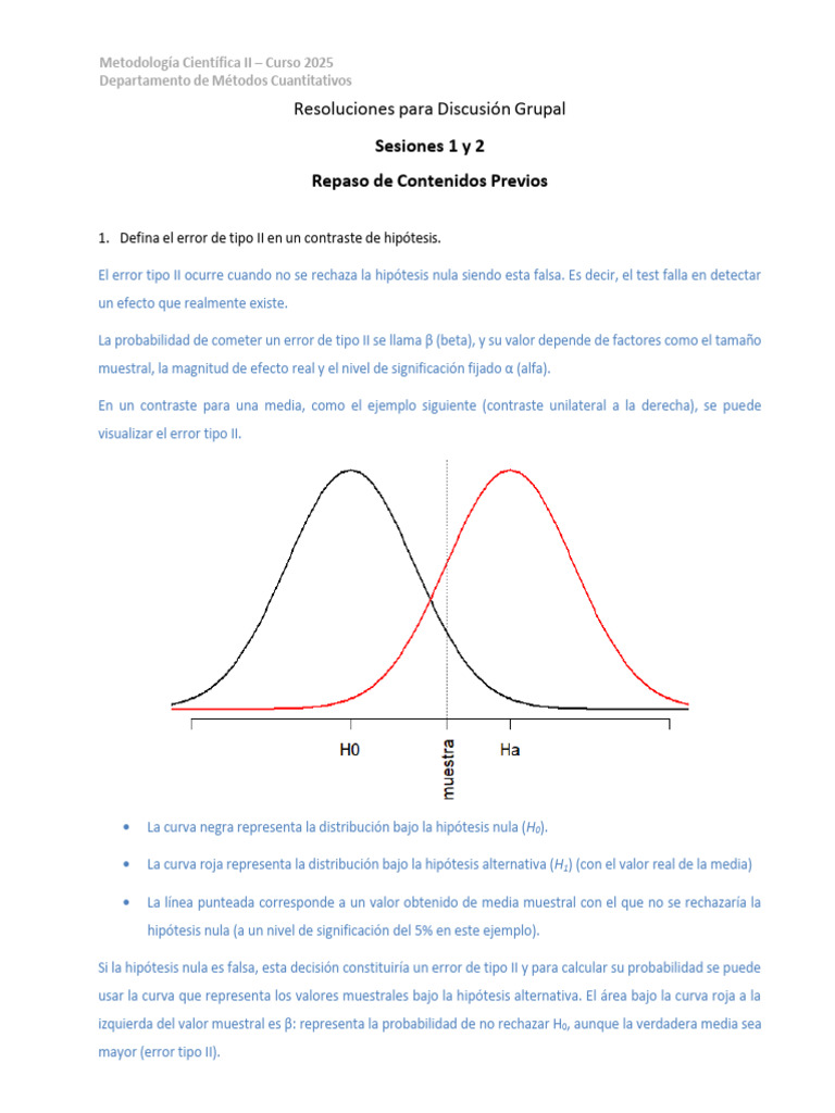 DG01_02_Repaso_2025_con_resolucion | PDF | Errores tipo I y tipo Ii | Estadísticas