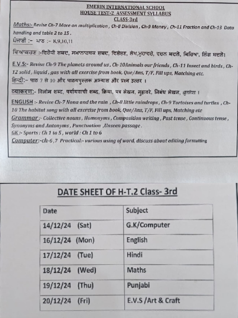 Class 3 Assessment Syllabus 2024 | PDF