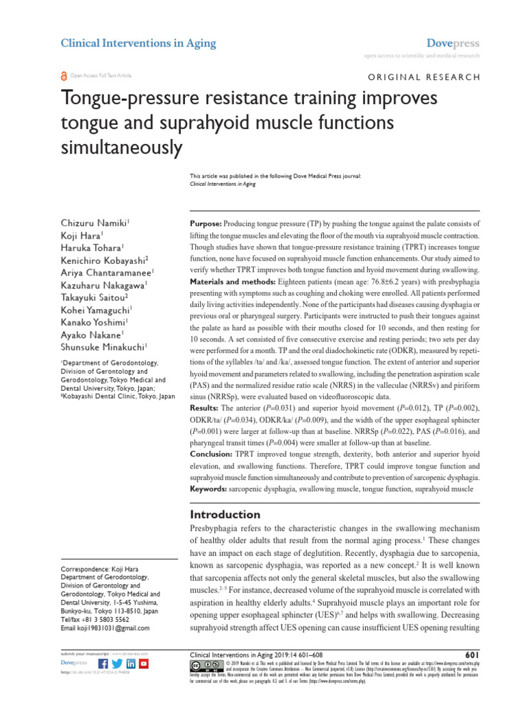 Tongue-Pressure Resistance Training Improves Tongue and Suprahyoid ...