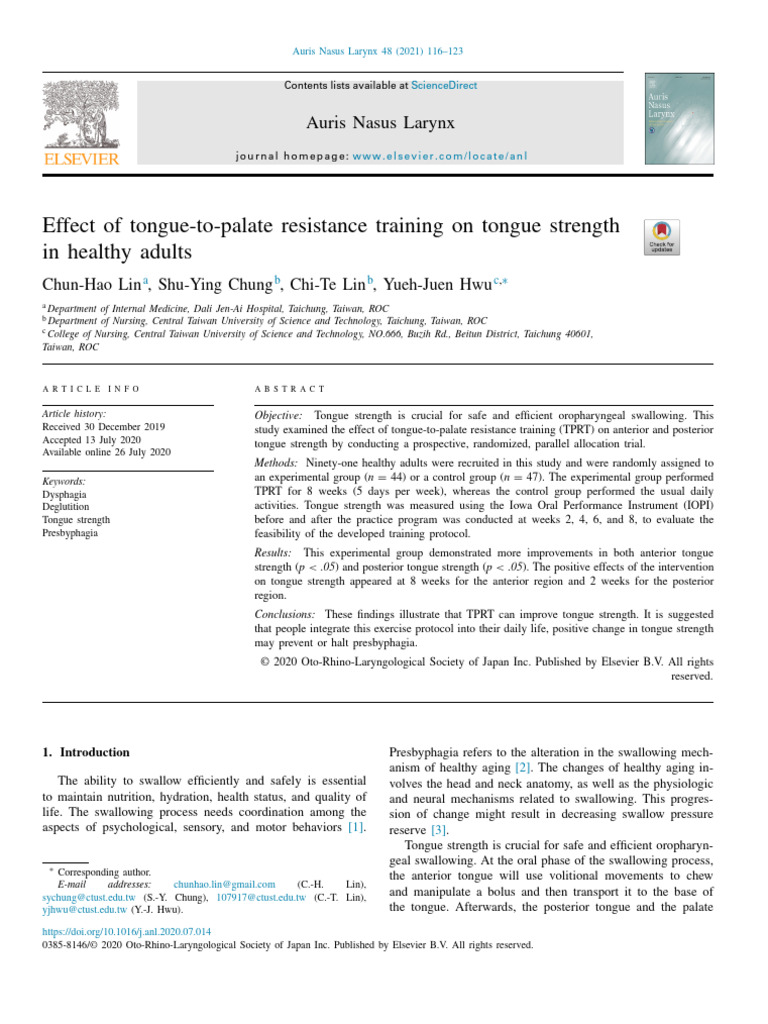 Effect of Tongue-To-Palate Resistance Training On Tongue Strength in ...