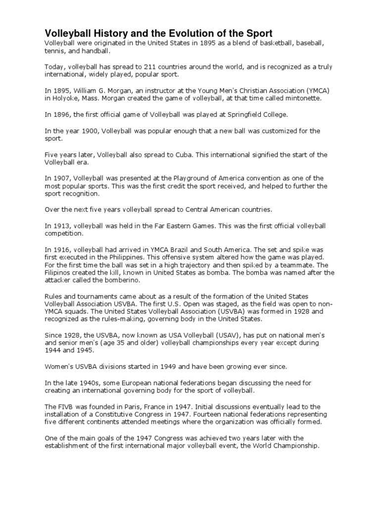 Volleyball History and The Evolution of The Sport | PDF | Volleyball ...