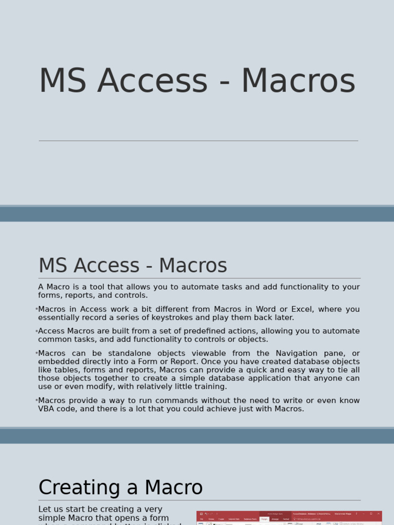 MS-Access-Macros | PDF | Microsoft Access | Software Engineering