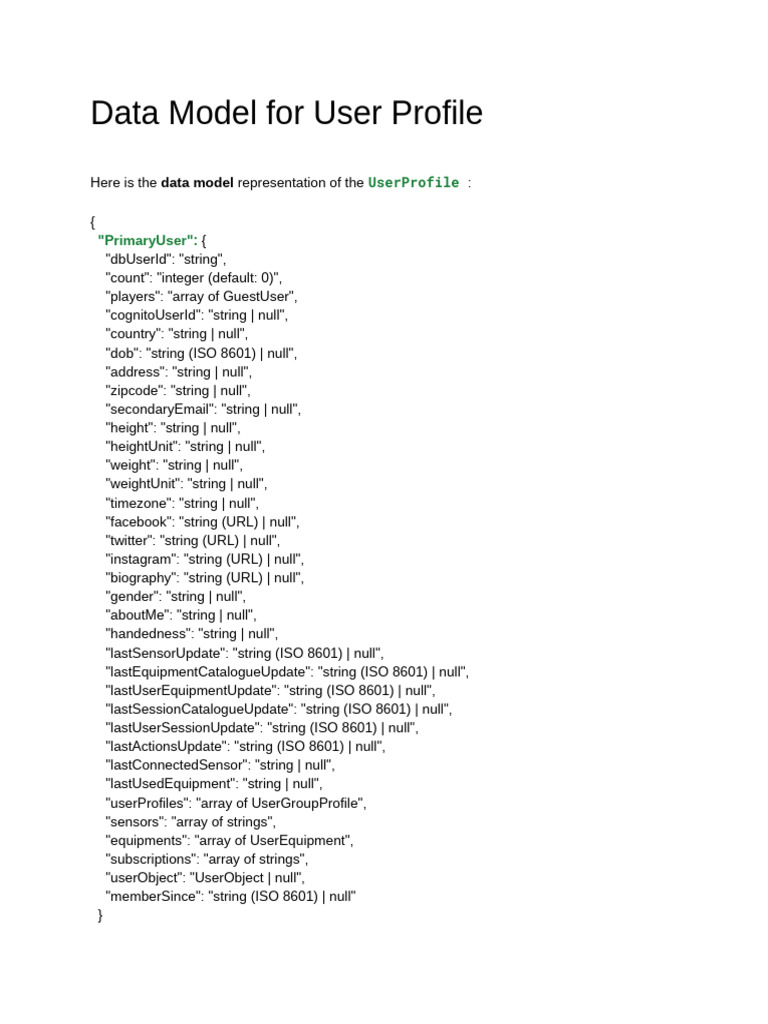 Data Model For User Profile | PDF