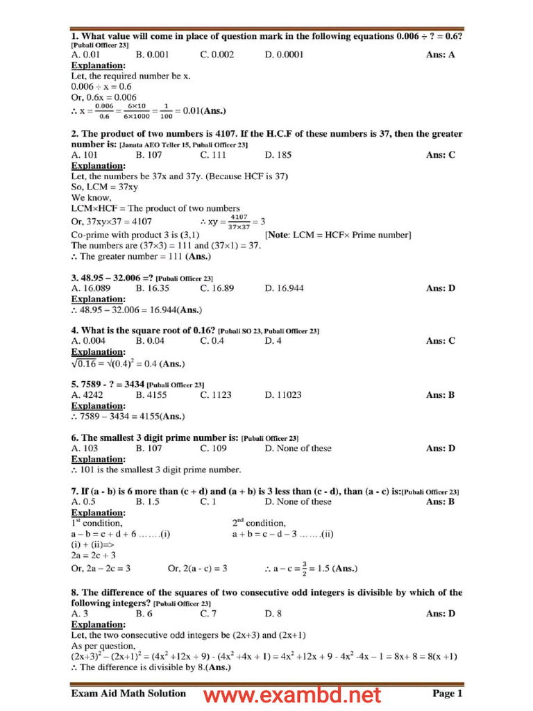 Bank Math Solution - Exambd.net --Copy | PDF