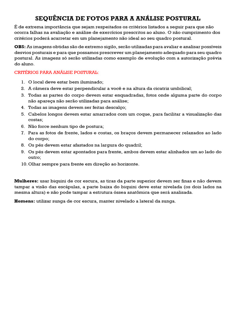 Análise Postural: Guia de Fotos Essenciais | PDF