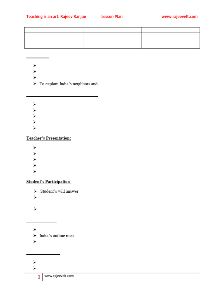 Lesson Plan Geography Location and Extent of India (1) | PDF