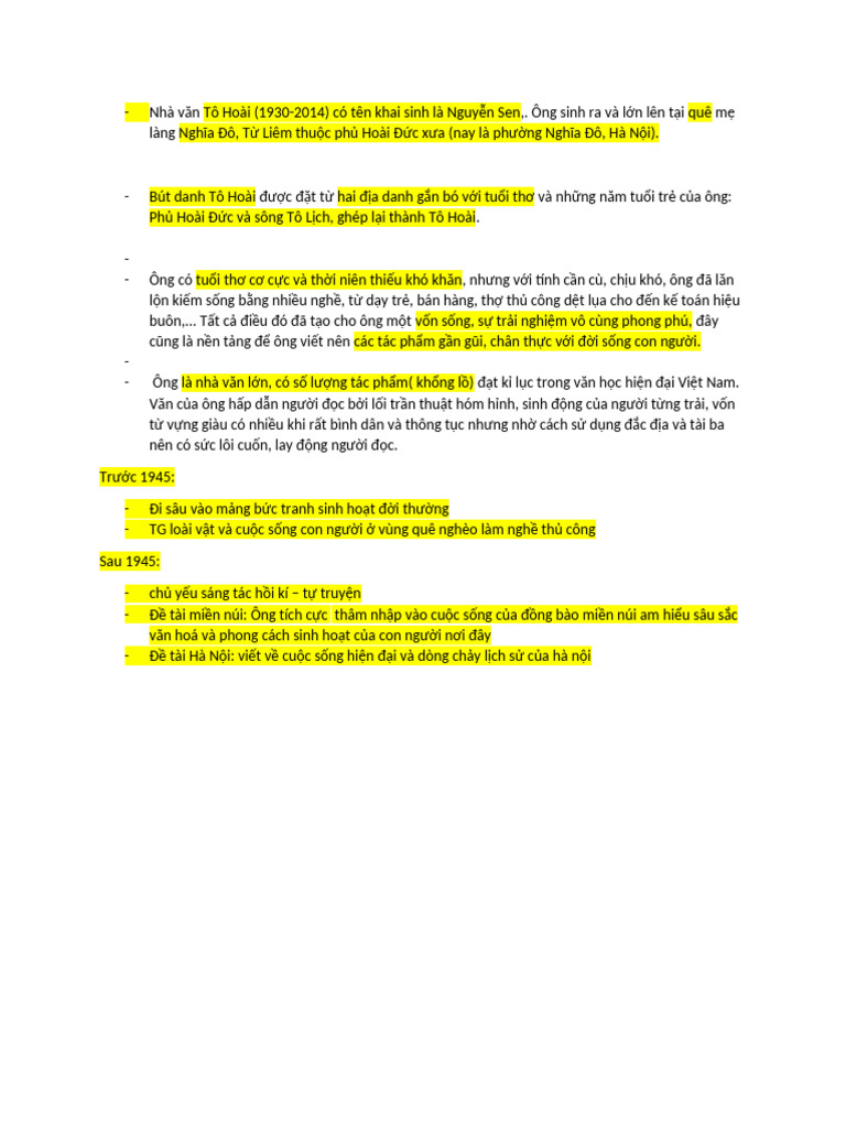 Tiểu sử tô hoài | PDF