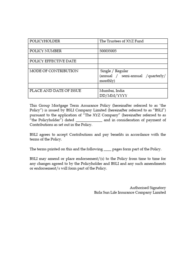 BSLI Credit Guard Policy Contract UIN 109 N014 V01 3782b8802a | PDF ...