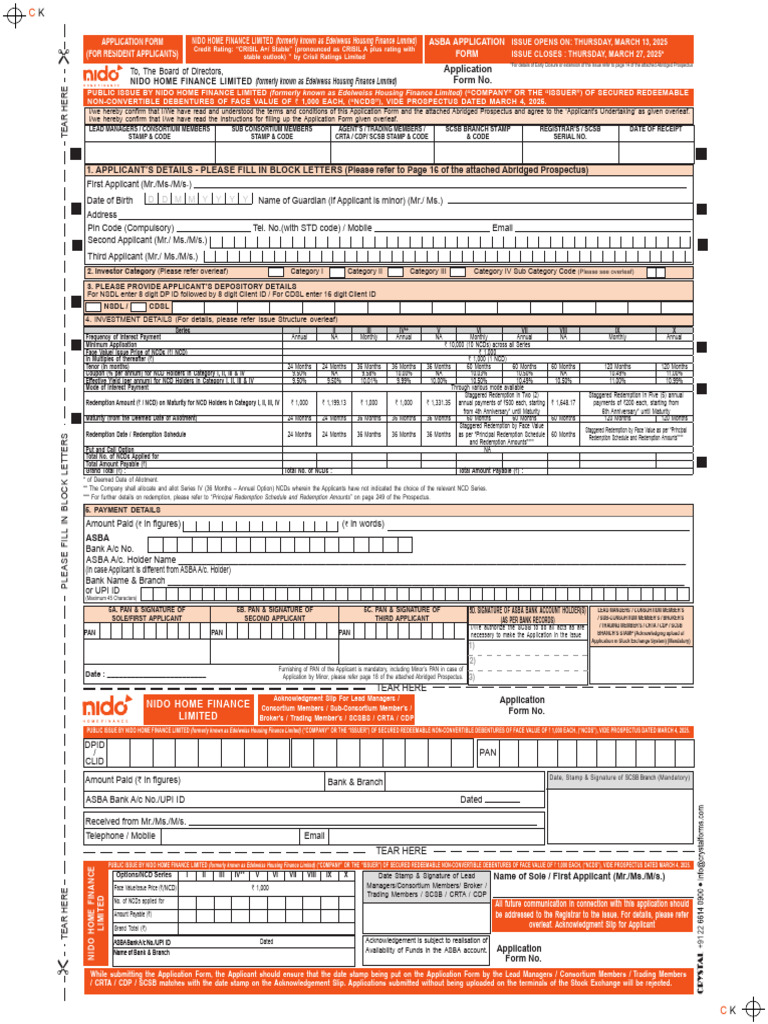 Nido Home Finance NCD Application Form | PDF | Partnership | Securities ...