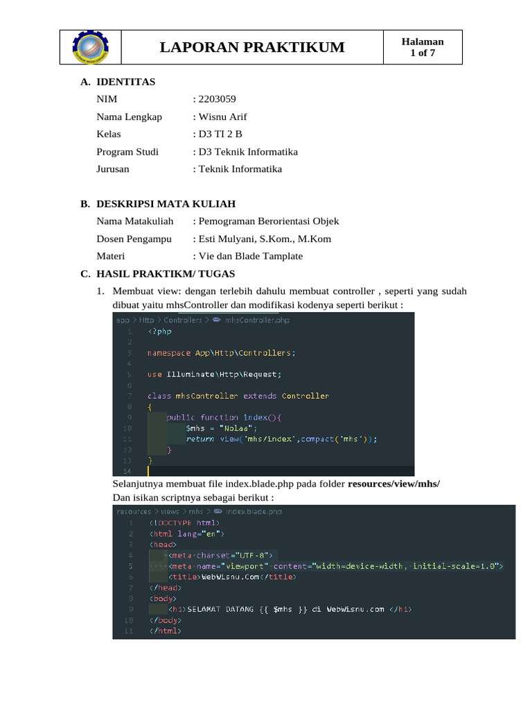 LAPORAN PRAKTIKUM_VIEW DAN BLADE TAMPLATE | PDF