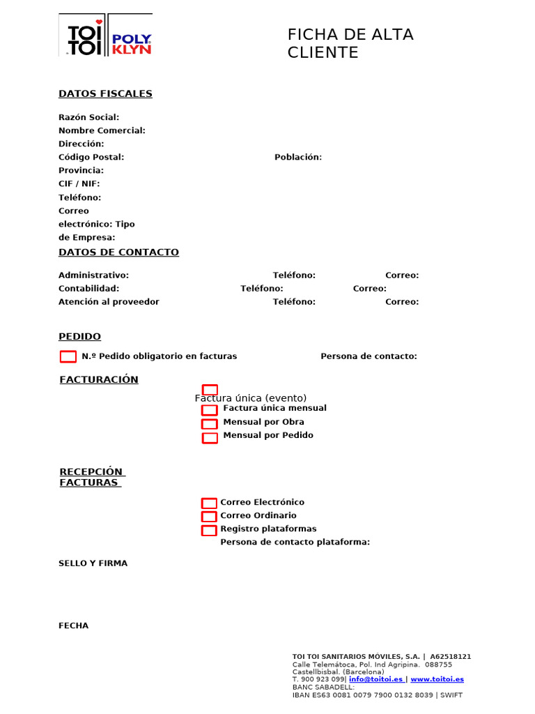 Alta Ficha Cliente TOI TOI SANITARIOS MÓVILES (1) | PDF