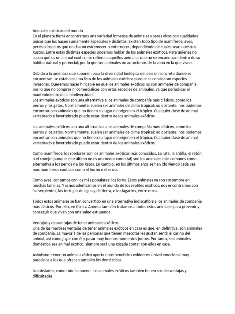 Animales Exóticos: Diversidad y Cuidado | PDF | Zoología | Biología