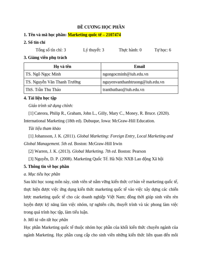 2023 - ĐỀ CƯƠNG HỌC PHẦN MARQT | PDF