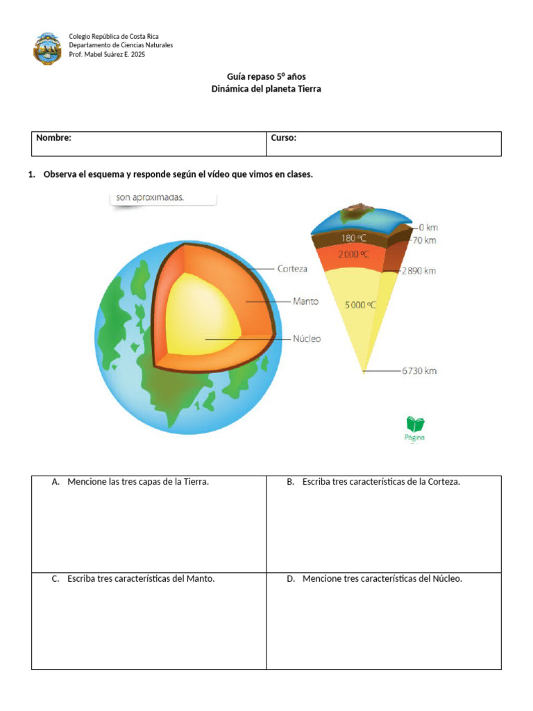 Guía repaso U2 Tierra 5° | PDF