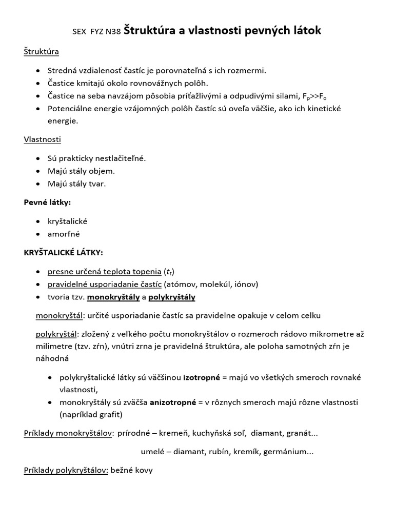 SEX FYZ N38 Štruktúra A Vlastnosti Pevných Látok | PDF
