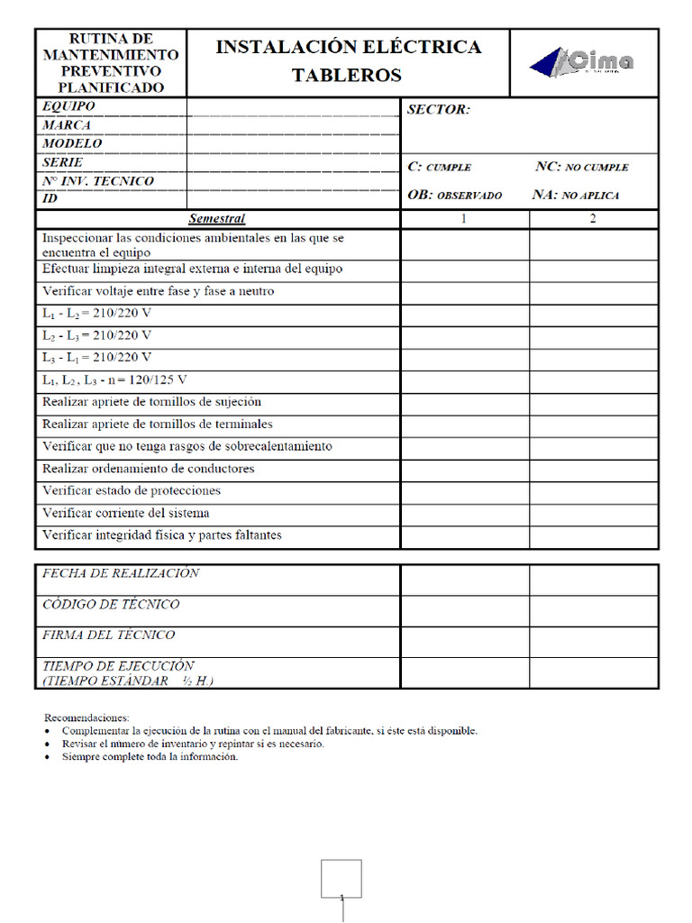 Check List - Mantenimiento A Tableros | PDF