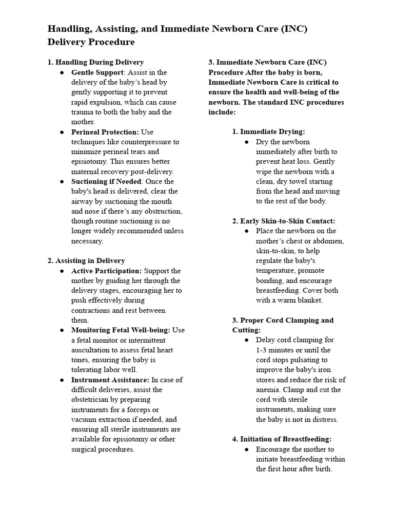 Handling Assisting and Immediate Newborn Care INC Delivery Procedure ...