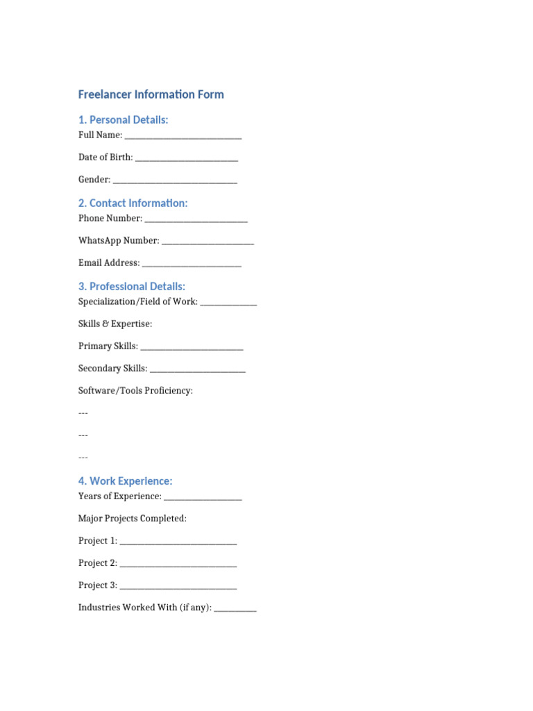 Freelancer Information Form Template | PDF