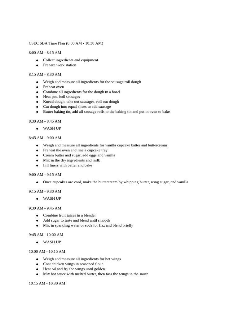 CSEC SBA Cooking Time Plan | PDF | Cupcake | Dough