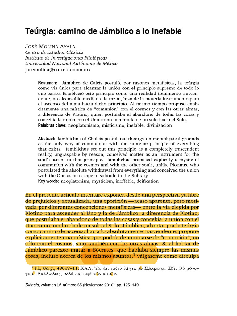 Teúrgia y misticismo en Jámblico | PDF | Comprensión | Platón