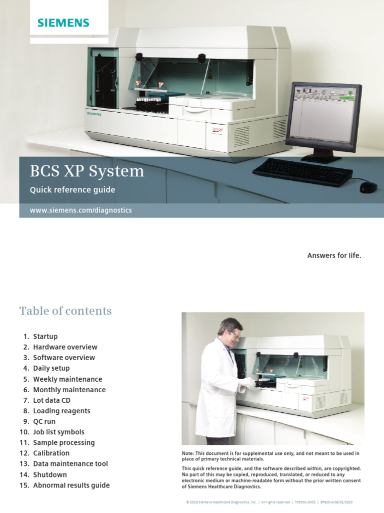 Analisador de Coagulação Automatizado BCS XP - SIEMENS | PDF | Syringe ...