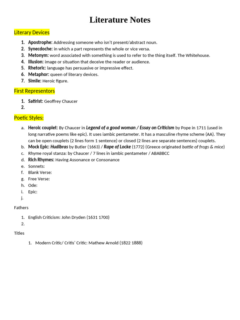 Literature Notes | PDF