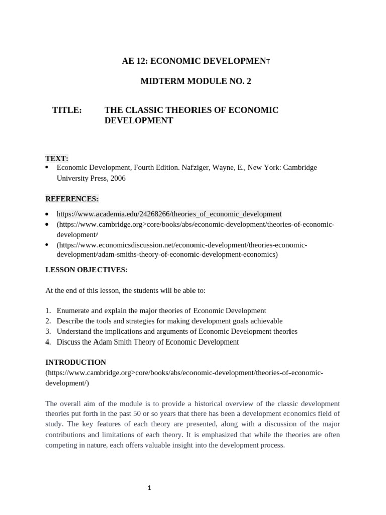 Classic Economic Development Theories | PDF | Economic Growth | Capital ...