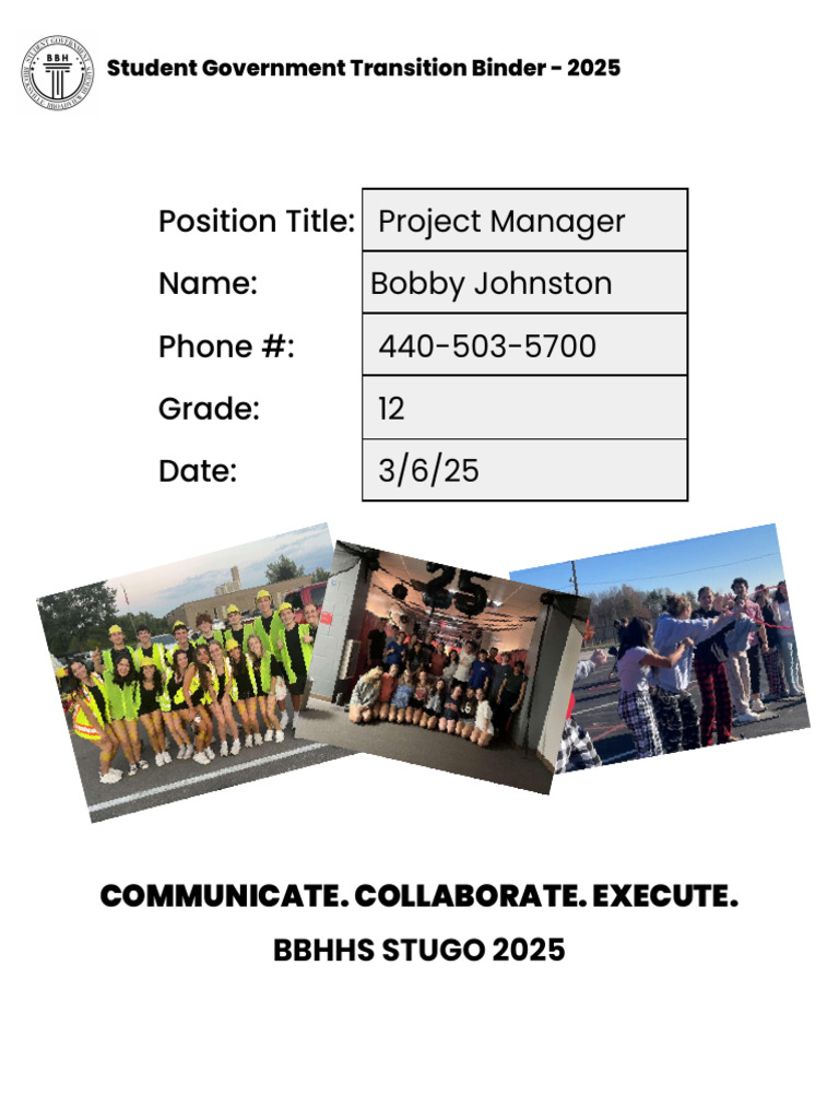 Student Government Transition Binder - 2025 MAKE A COPY! | PDF