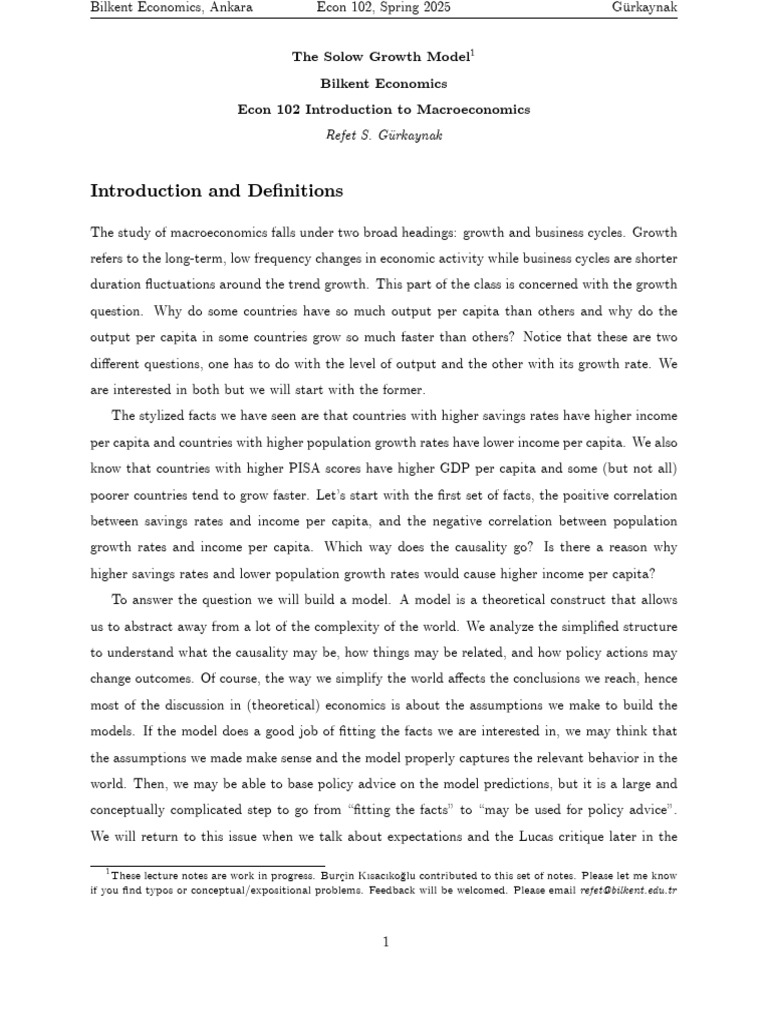 Basic Growth and Solow Model Spring2025 | PDF | Economic Equilibrium ...