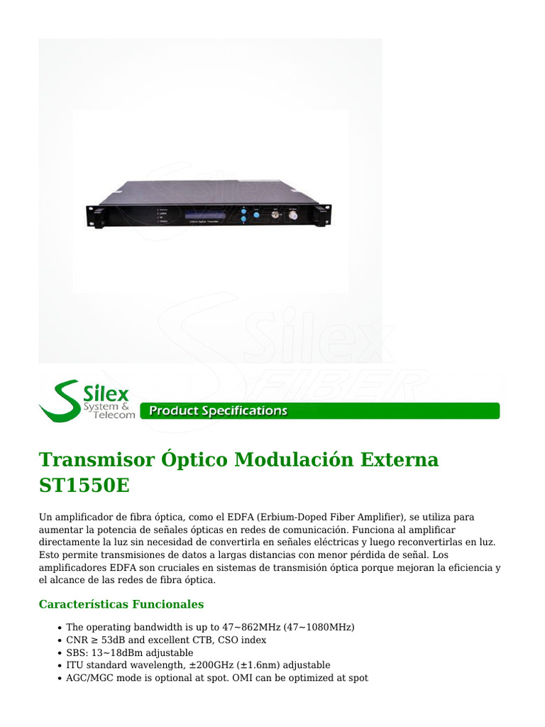 Transmisor Optico Modulacion Externa St1550e | PDF | Electrodinámica ...