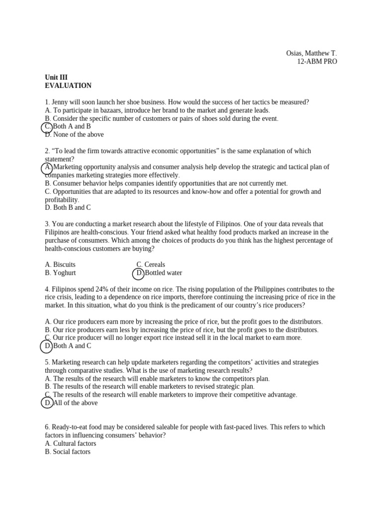 Osias, Matthew T. Unit 3 Evaluation | PDF | Behavior | Marketing