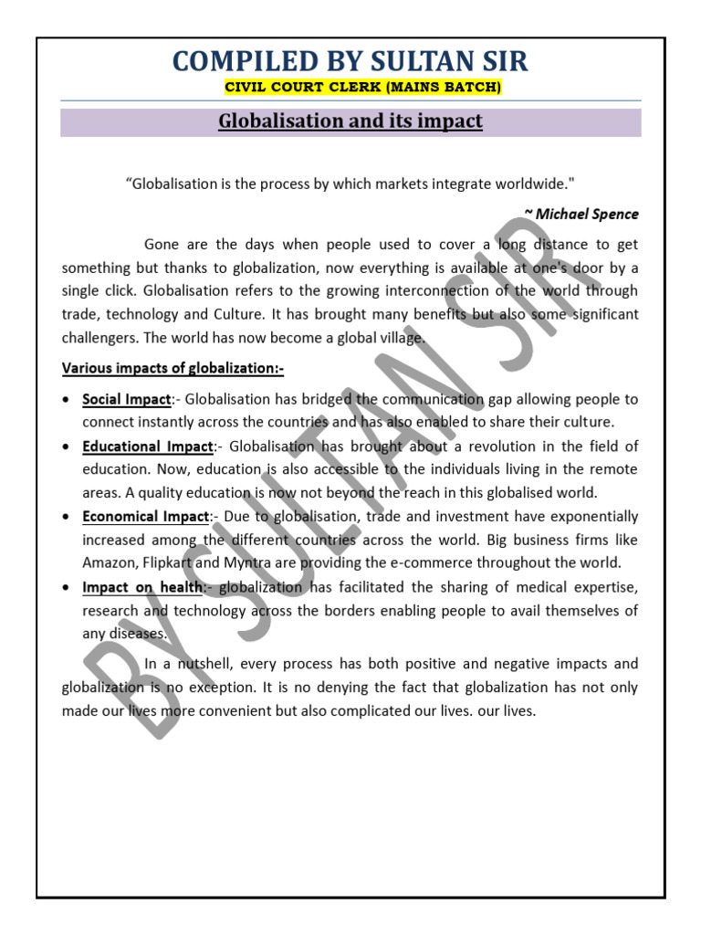 Globalisation and Its Impact (OK) | PDF