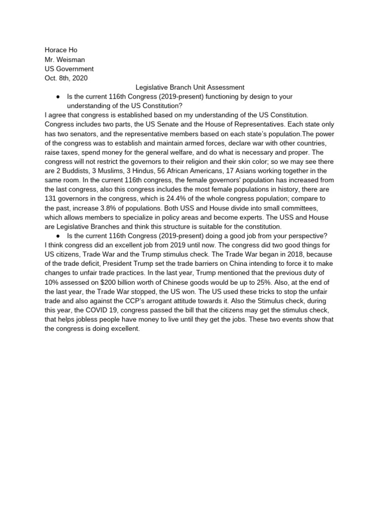 Legislative Branch Unit Assessment | PDF