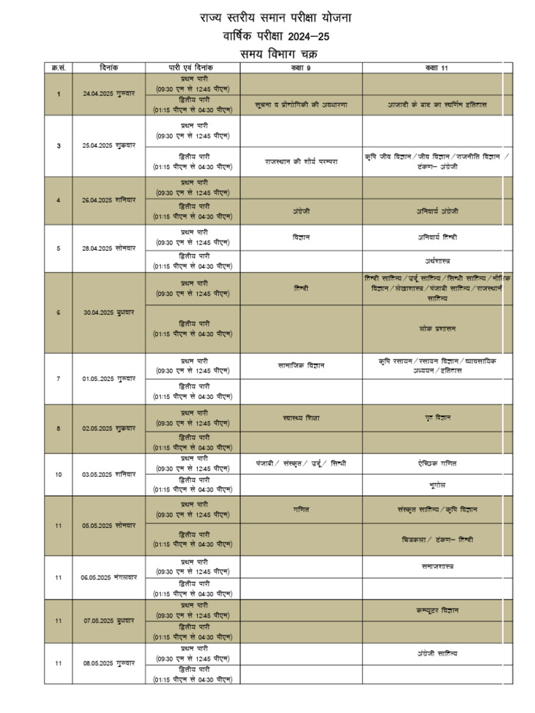 Annual Time Table | PDF