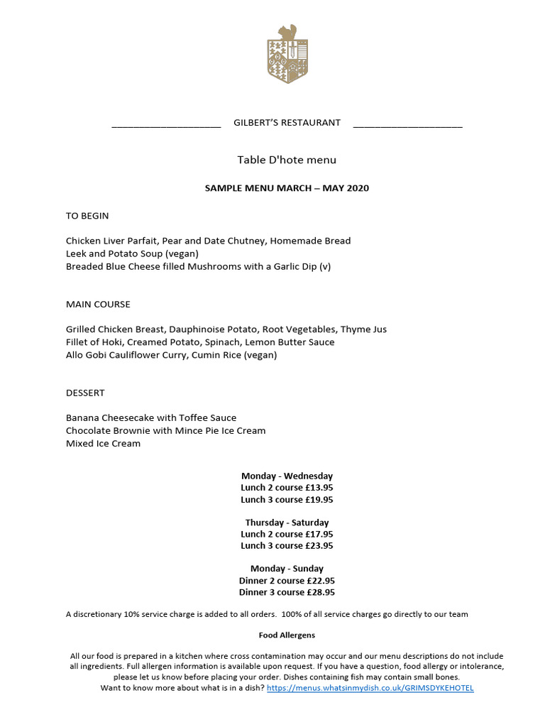 TDH 2020 Sample Menu March May 02 | PDF