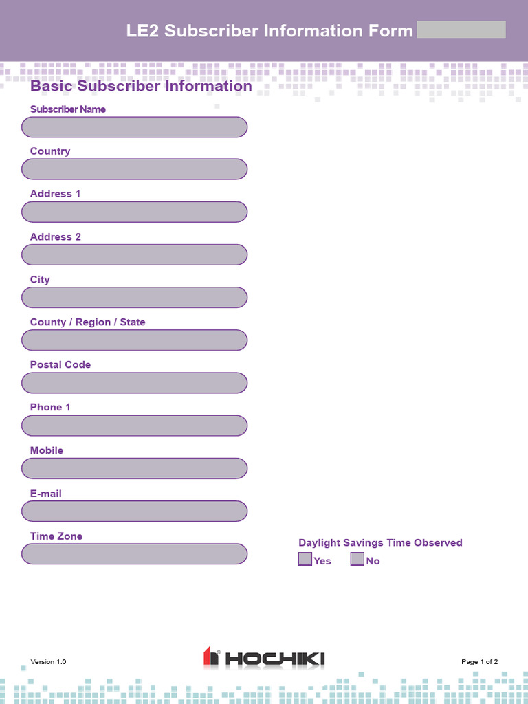 Hochiki LE2 Subscriber Form | PDF
