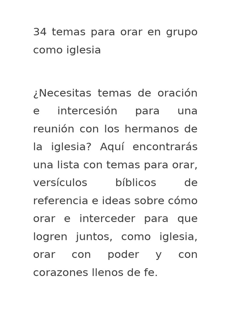 34 Temas de Oración para Grupos | PDF | Oración | Amor