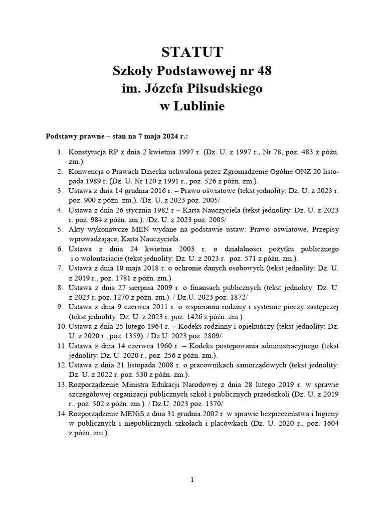 Statut Szkoly Od 08 Maja 2024 | PDF
