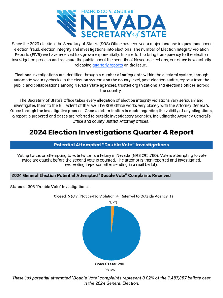 Nevada SOS Report - March 21 | PDF | Elections | Voting