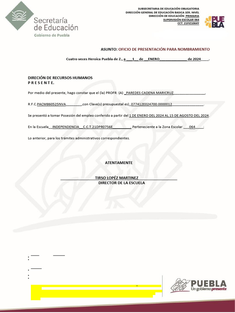 Oficio_de_presentación_para_nombramiento | PDF