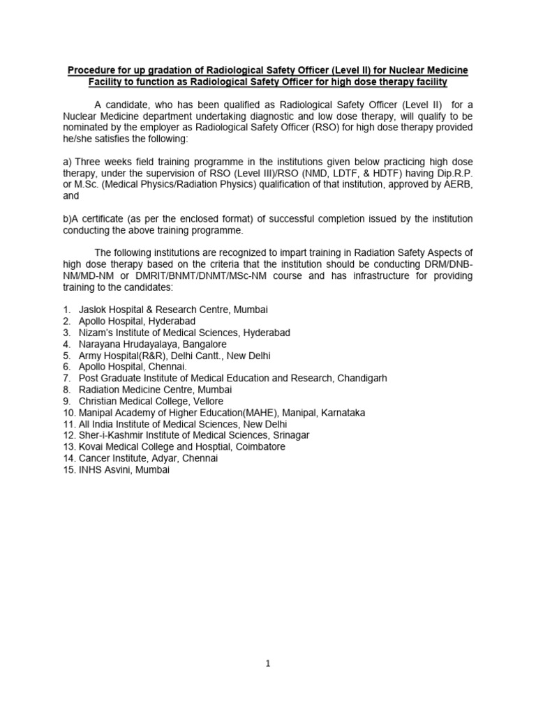 3.6.3 Procedure For Approval As RSO For High Dose Therapy Facilities in ...