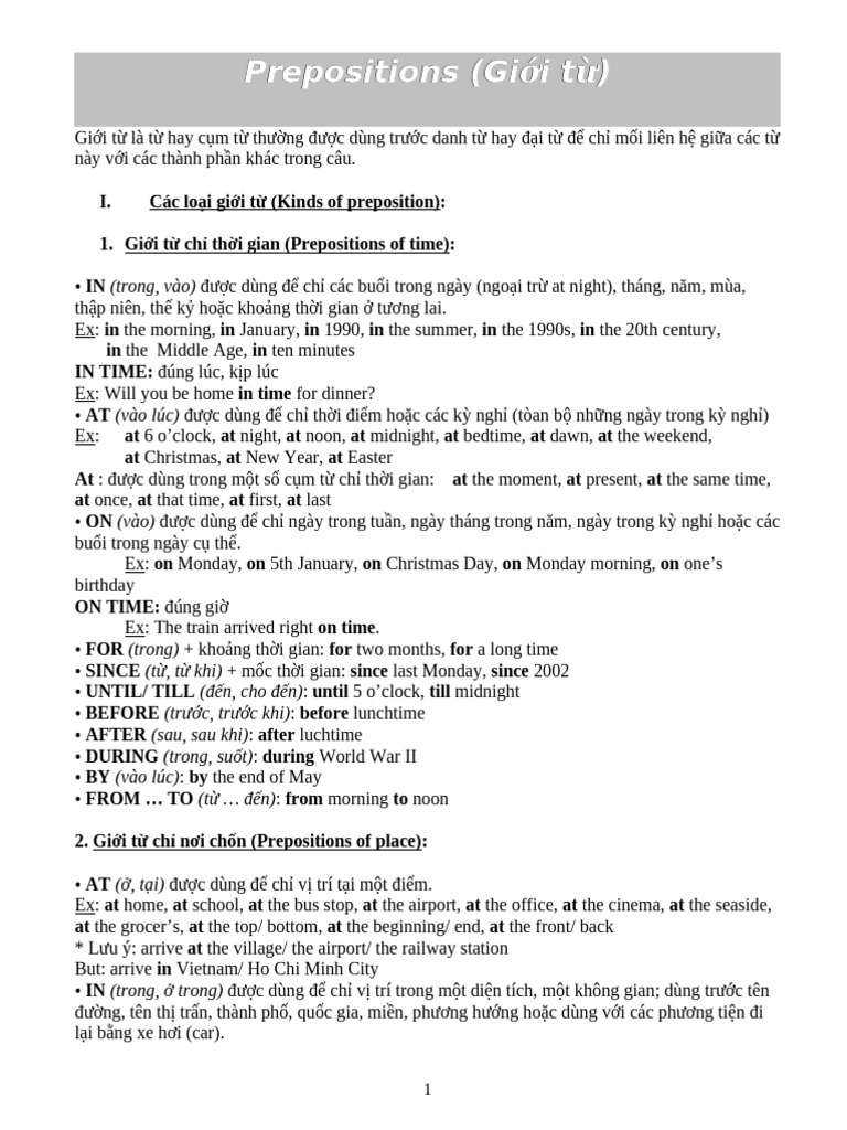 Chuyen de Preposition | PDF