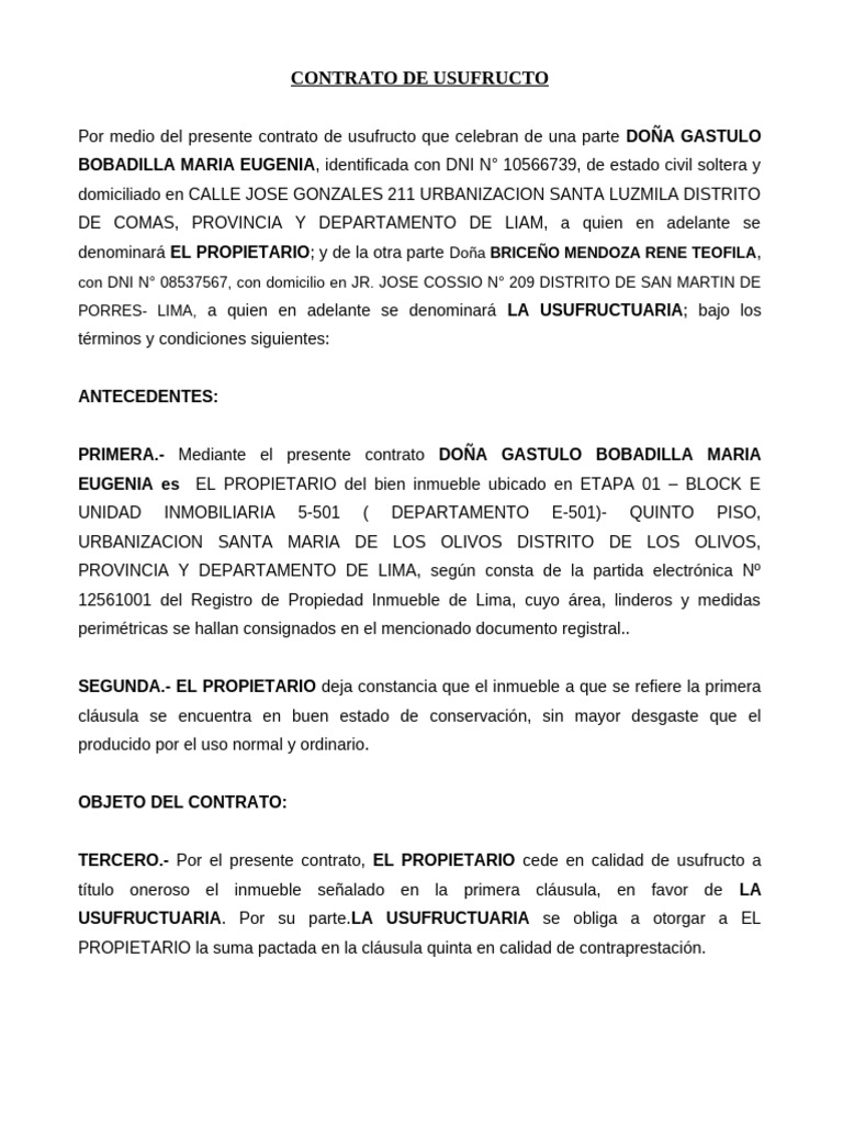 Contrato de Usufructo | PDF | Propiedad | Justicia